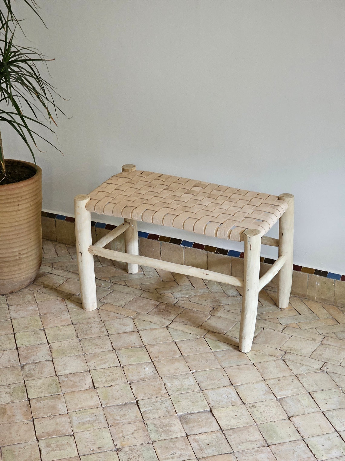 Moroccan Bench With Leather - Etsy