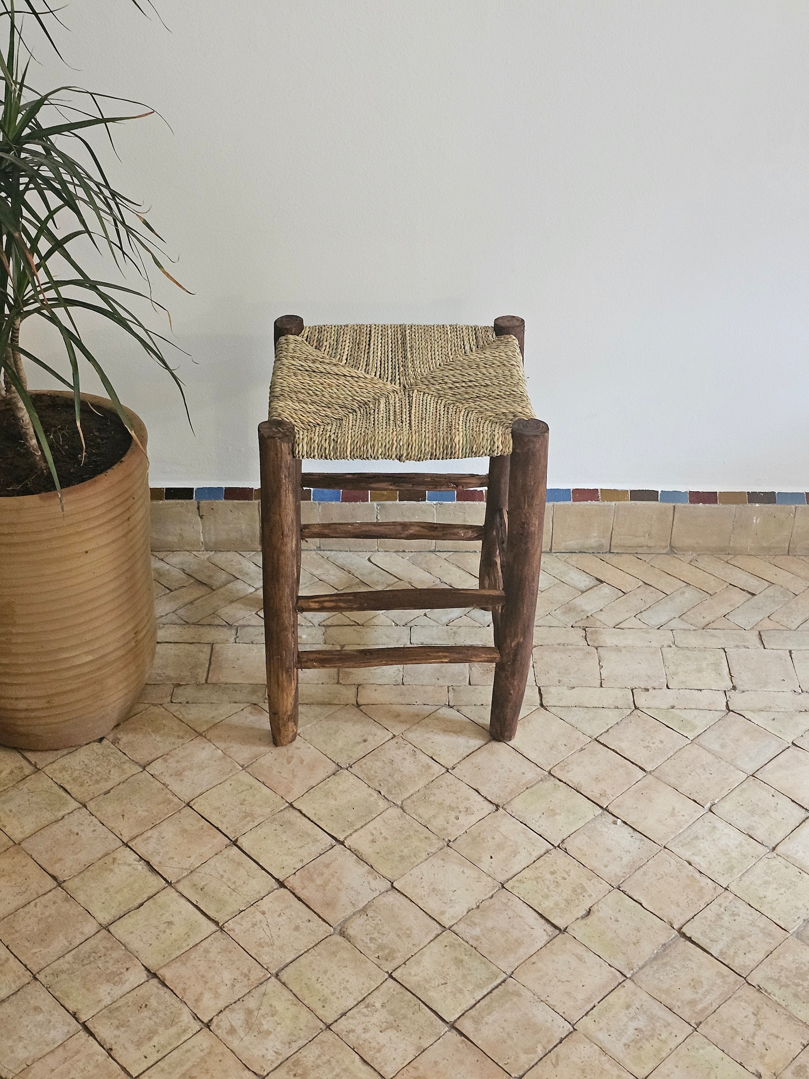 Small Moroccan Stool Made of Wood and Natural Rope - Etsy