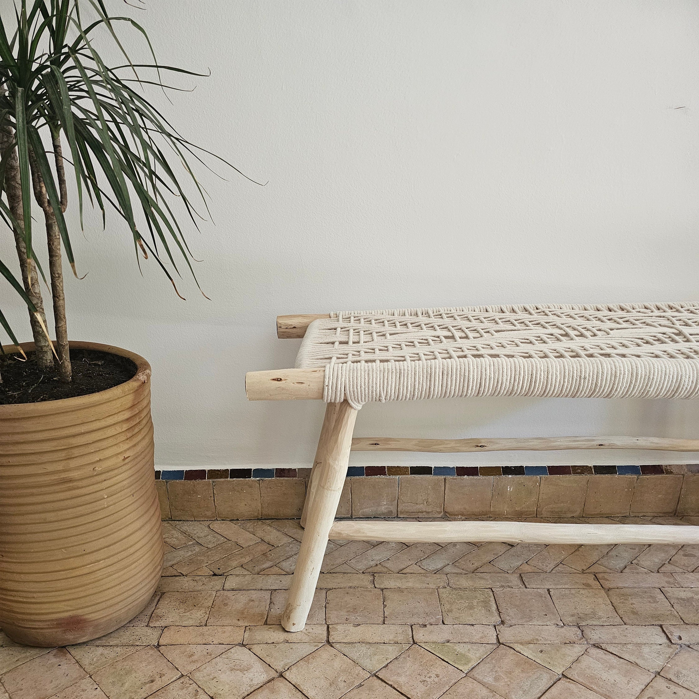 Moroccan Bench With Beige Cord - Etsy