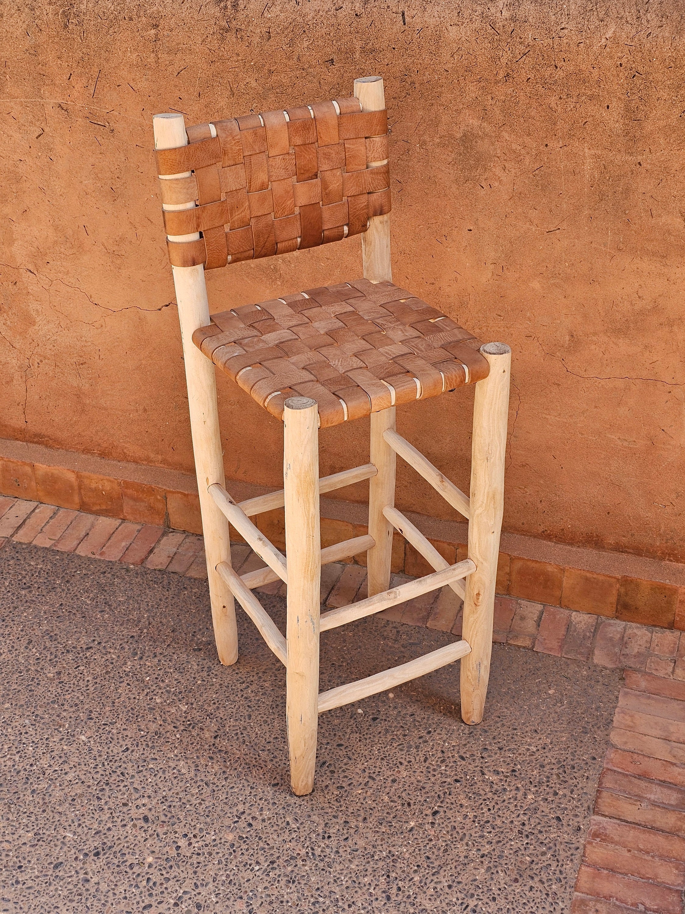 Moroccan Stool Bar With Backrest in Leather - Etsy