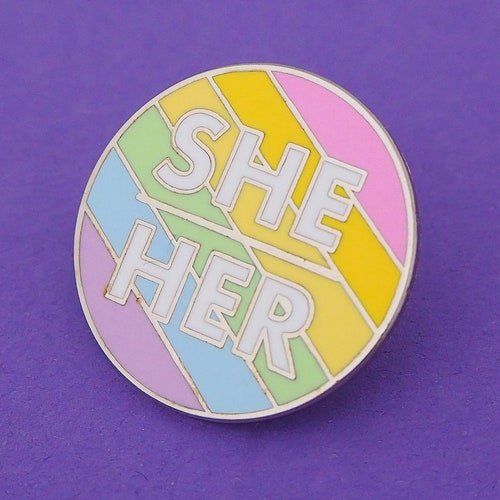 Pronoun Enamel Pin She/her Rainbow Pin - Etsy UK