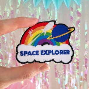 Space Explorer Rainbow Rocket Iron on Embroidered Patch - Etsy