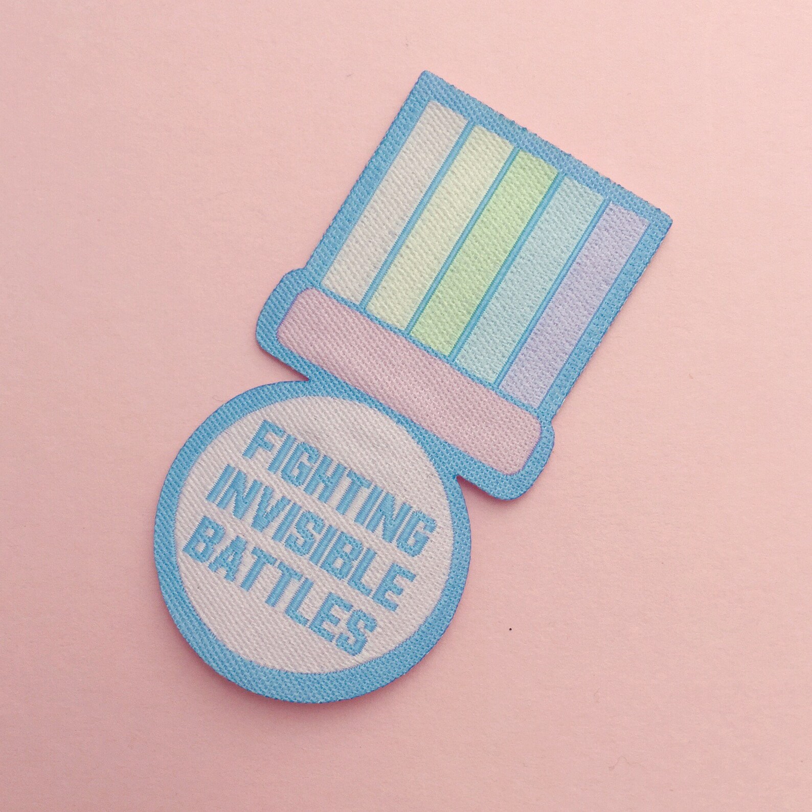 Fighting Invisible Battles Iron on Patch – Woven Pastel Rainbow - Etsy