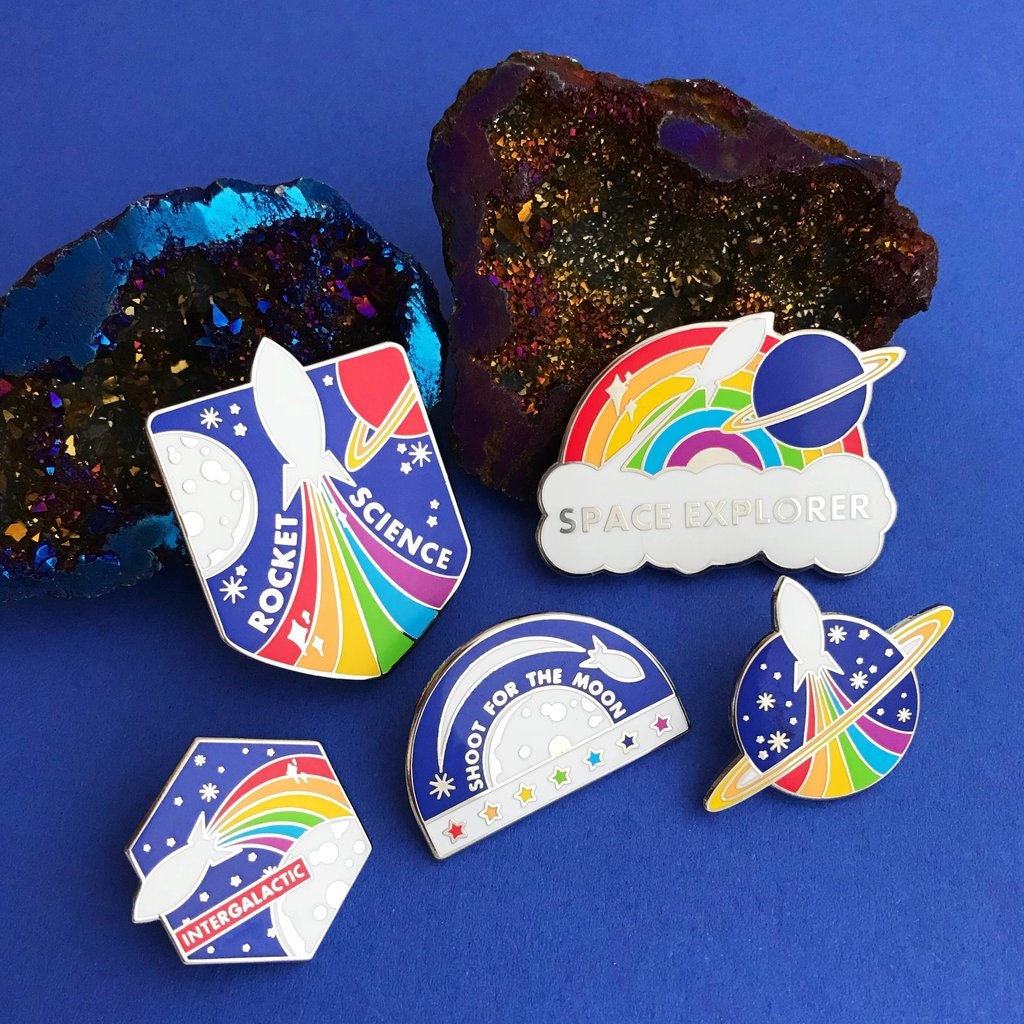 Rocket Planet Rainbow Rocket Enamel Pin - Etsy