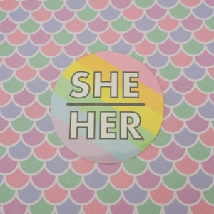 Pronoun Vinyl Sticker She/her Pastel Rainbow Sticker - Etsy