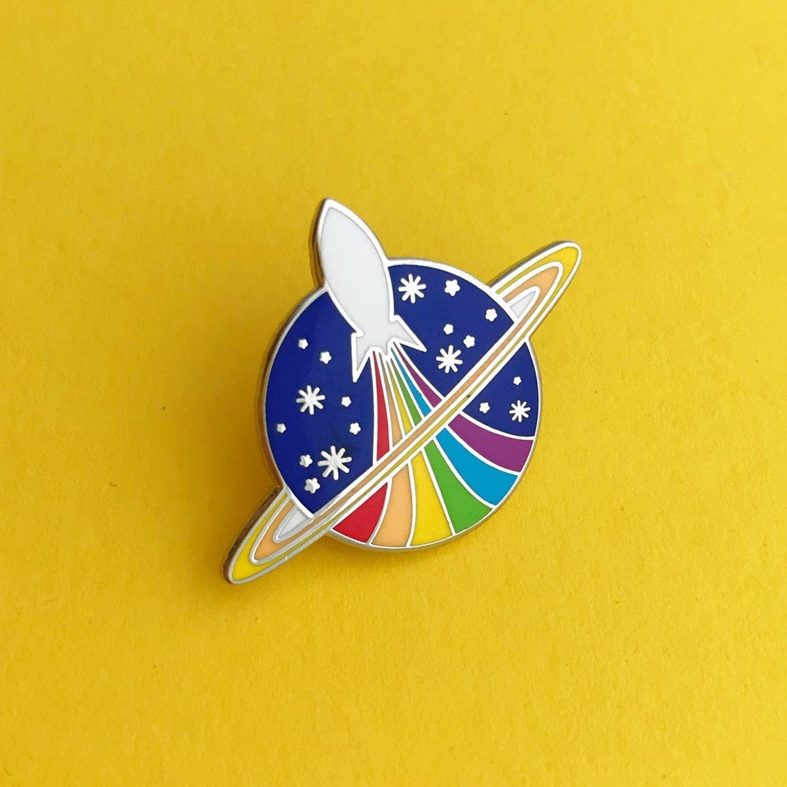Rocket Planet Rainbow Rocket Enamel Pin - Etsy