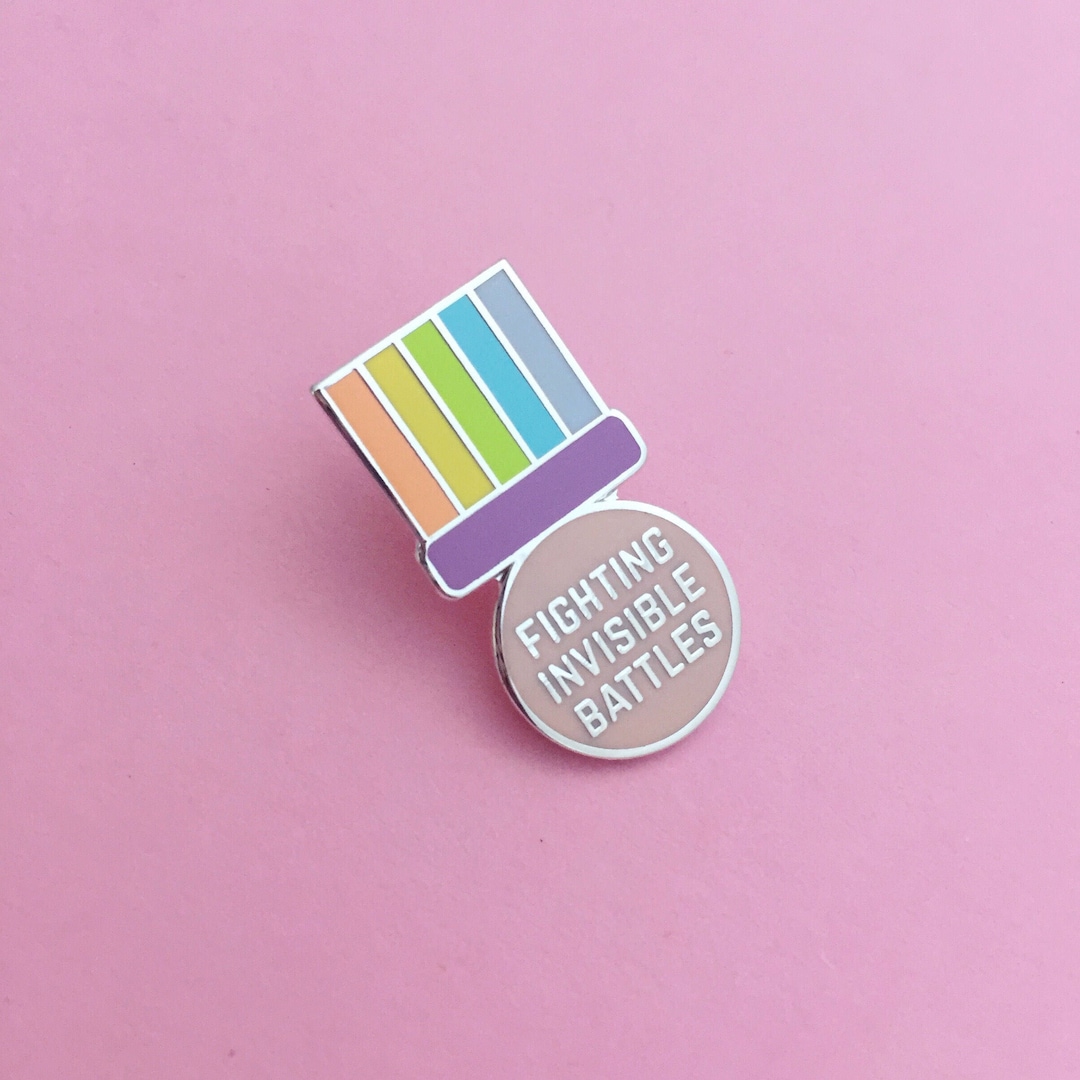 Fighting Invisible Battles Medal Enamel Pin – Rainbow Positivity Badge ...