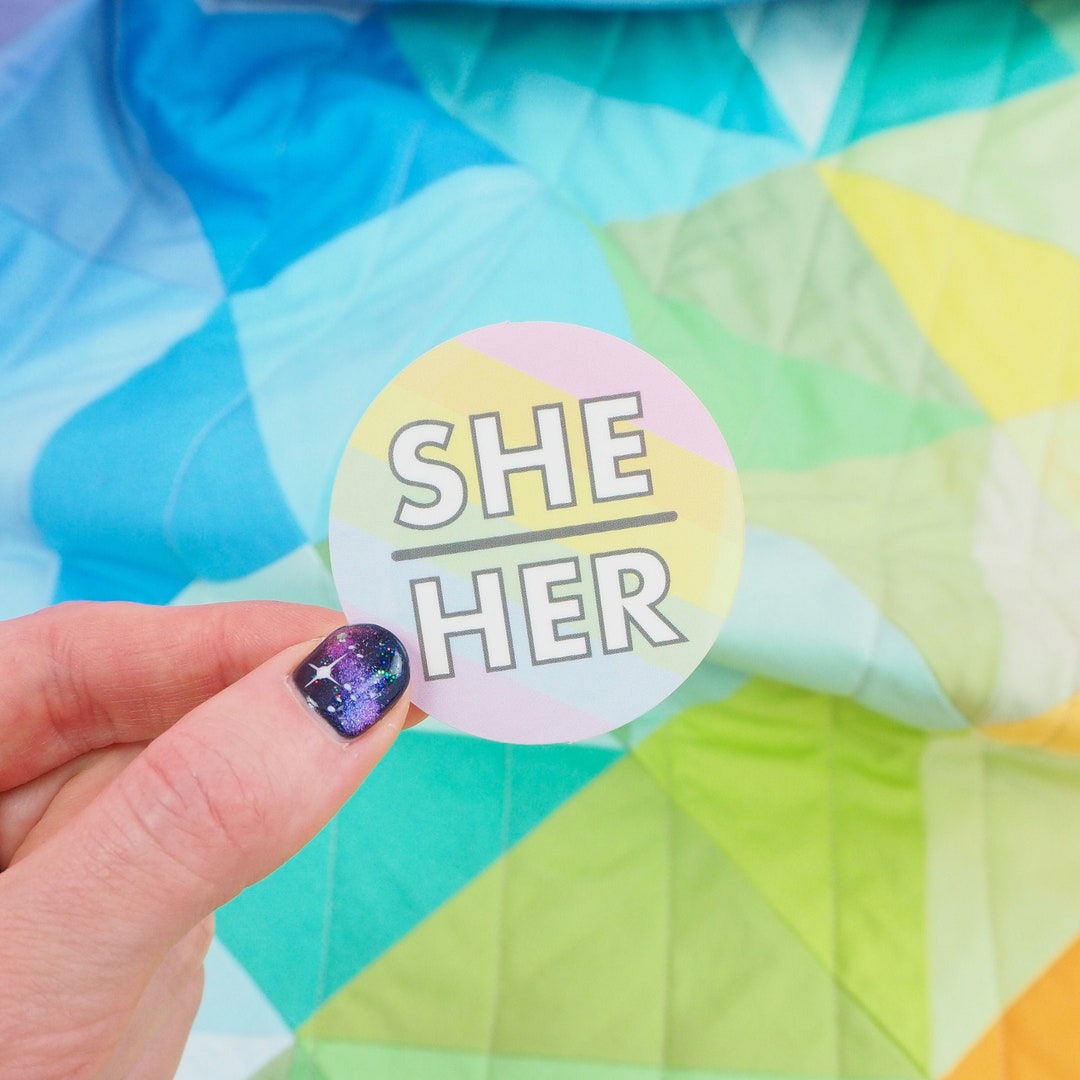 Pronoun Vinyl Sticker She/her Pastel Rainbow Sticker - Etsy