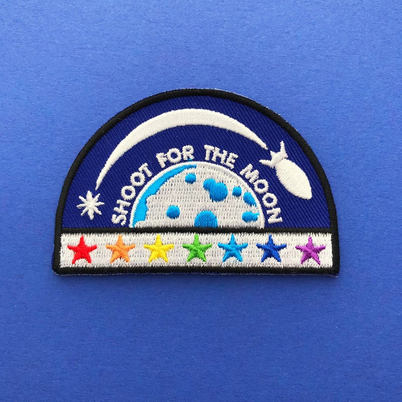 Shoot for the Moon Rainbow Rocket Iron on Embroidered Patch | Etsy