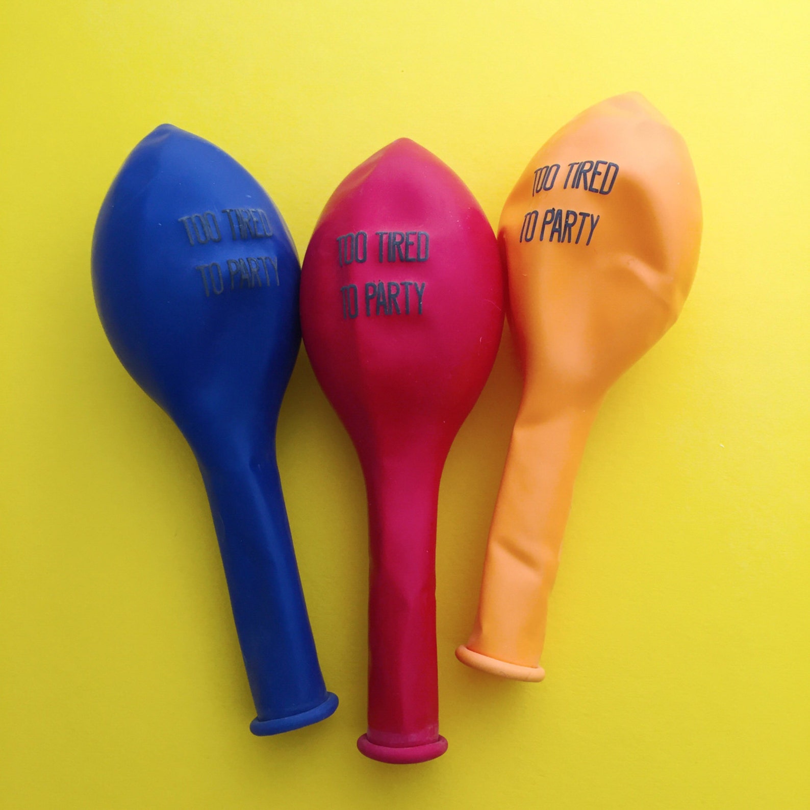 Too Tired to Party Pack of 3 Multicoloured Balloons - Etsy