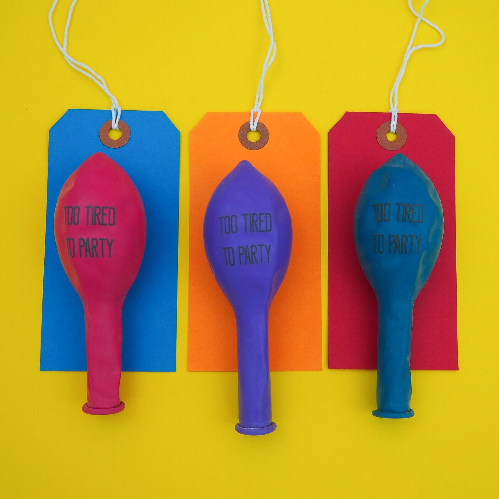 Too Tired to Party Pack of 3 Multicoloured Balloons - Etsy