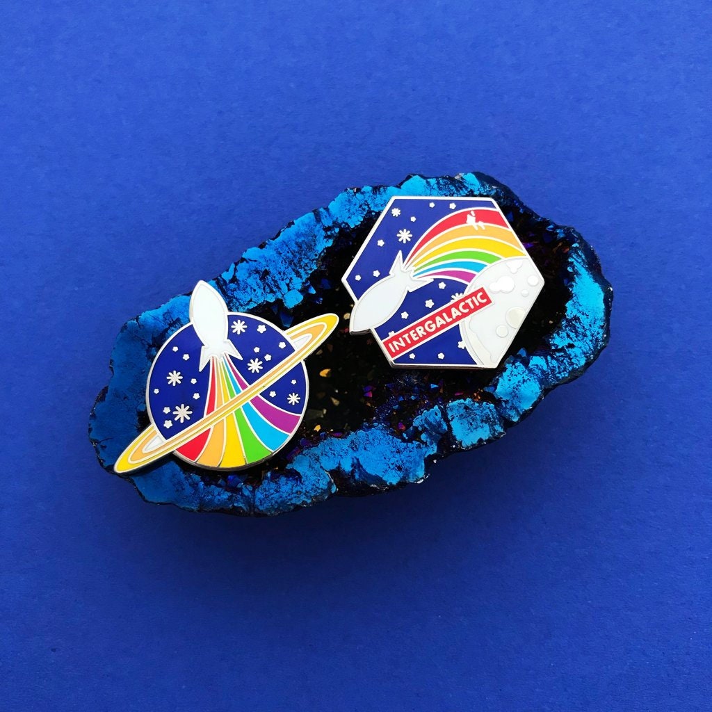 Rocket Planet Rainbow Rocket Enamel Pin - Etsy