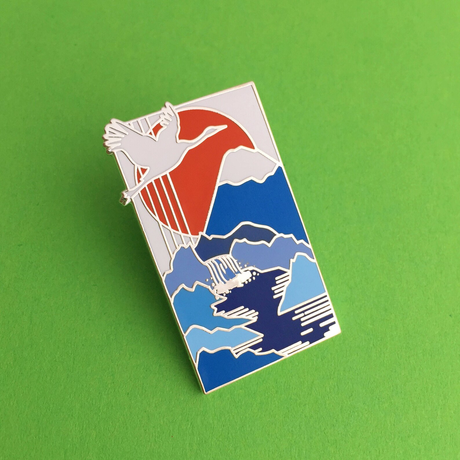 Crane Waterfall Japan Enamel Pin Badge Mount Fuji Japanese - Etsy