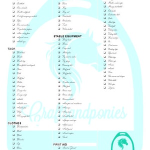Horse Show Checklist Showing Checklist for Horse Camp Packing Checklist ...