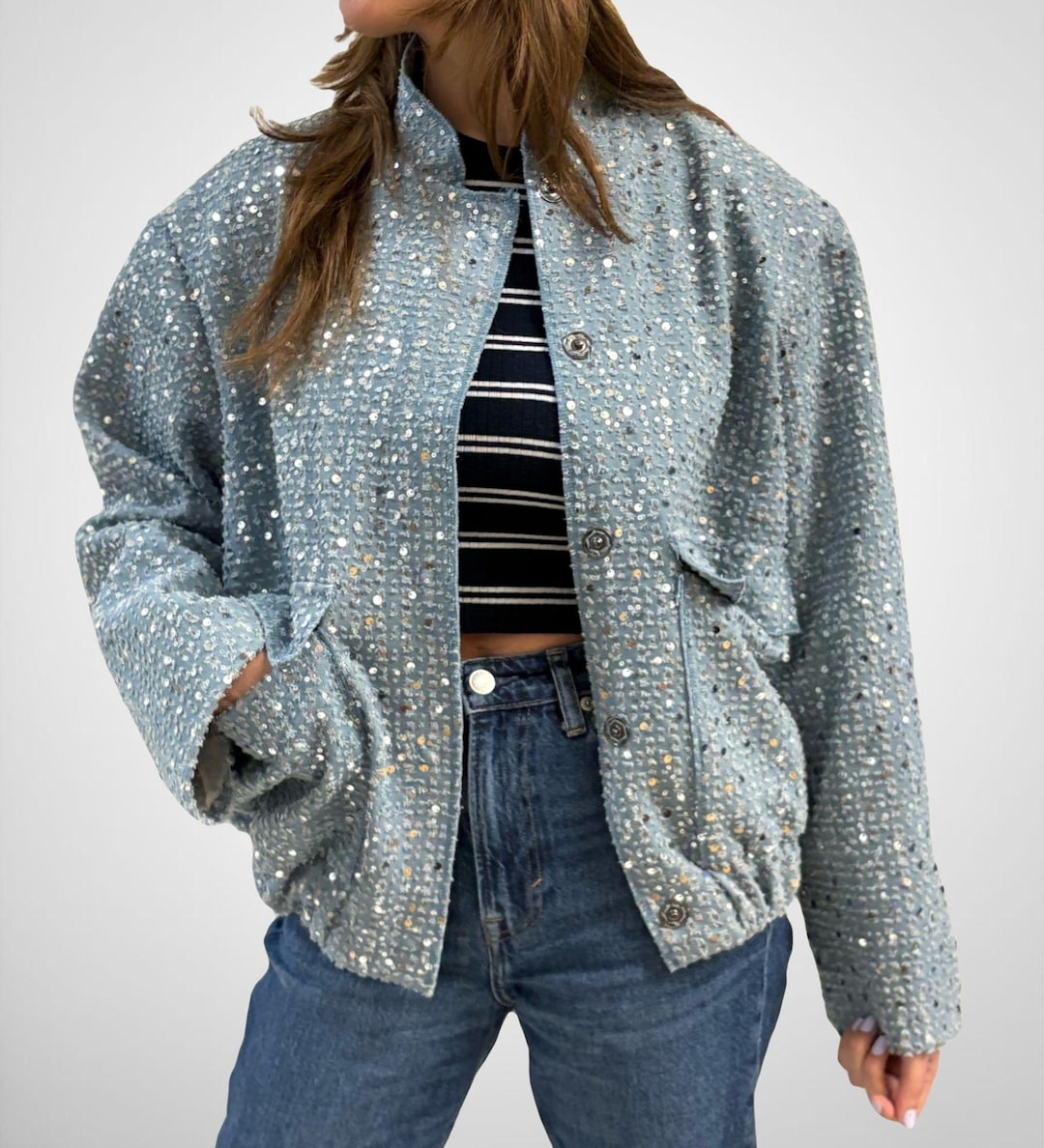 Sequin Denim Jacket , Custom Denim Jacket , Custom Jean Jacket With ...
