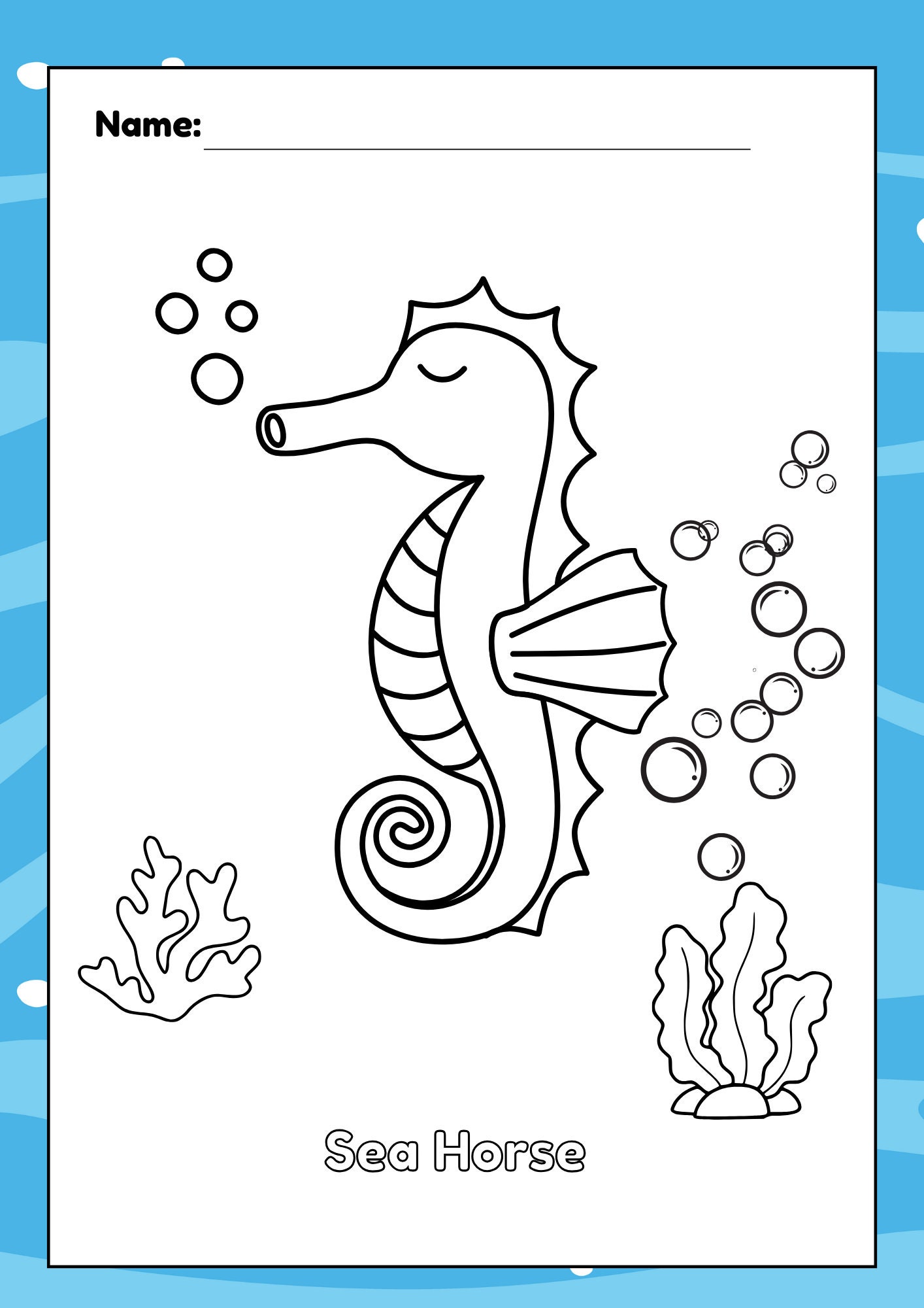 Sea Animals Coloring Worksheet for Preschool Kids Kindergarten Activity ...