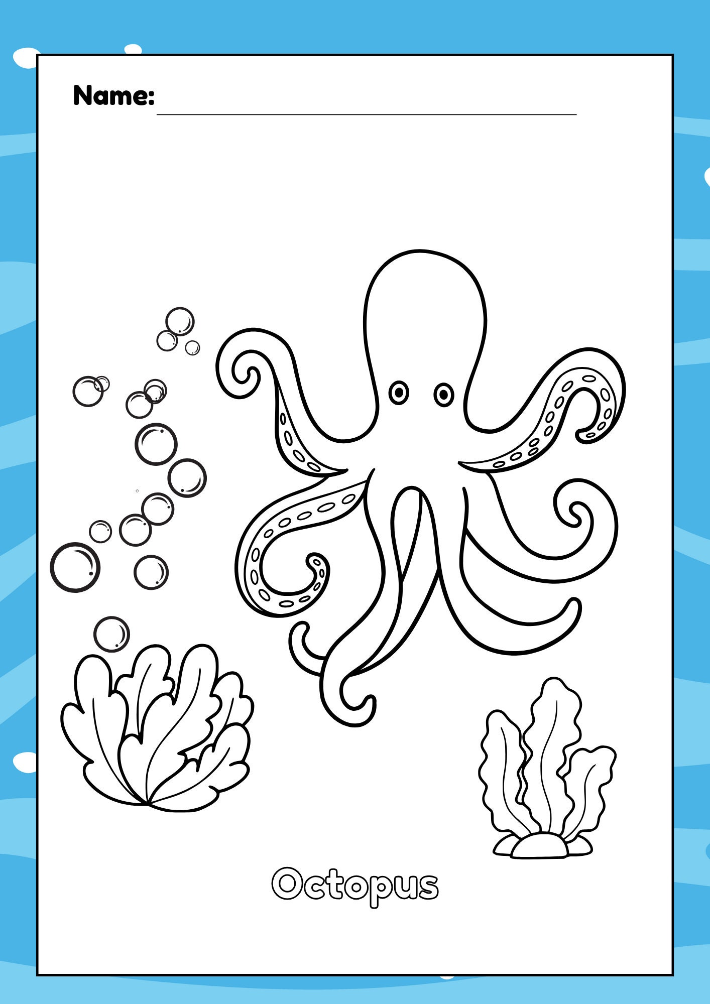 Sea Animals Coloring Worksheet for Preschool Kids Kindergarten Activity ...