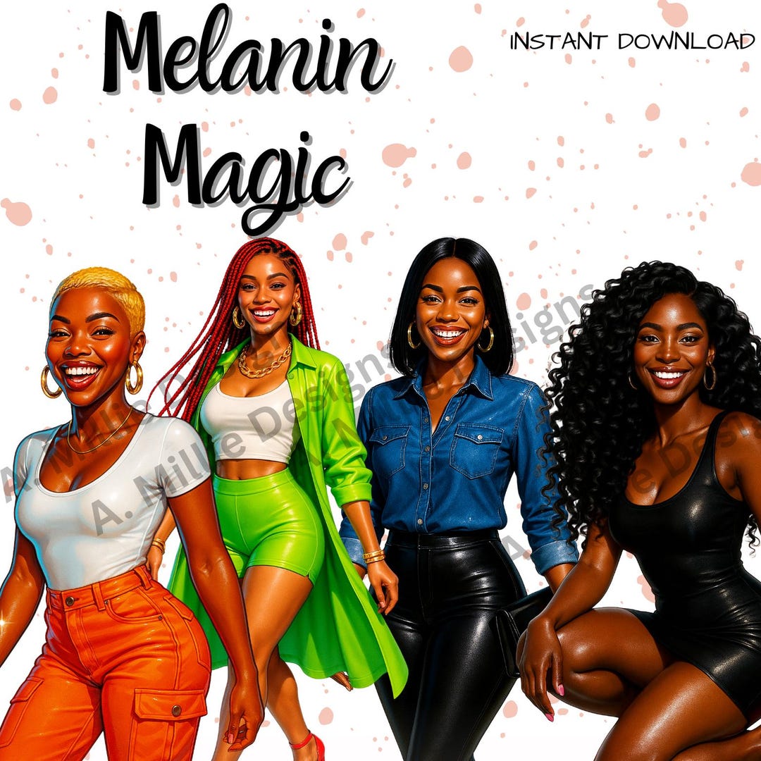 Melanin Magic Clipart PNG Bundle | Afrocentric Black Girl Digital Art ...