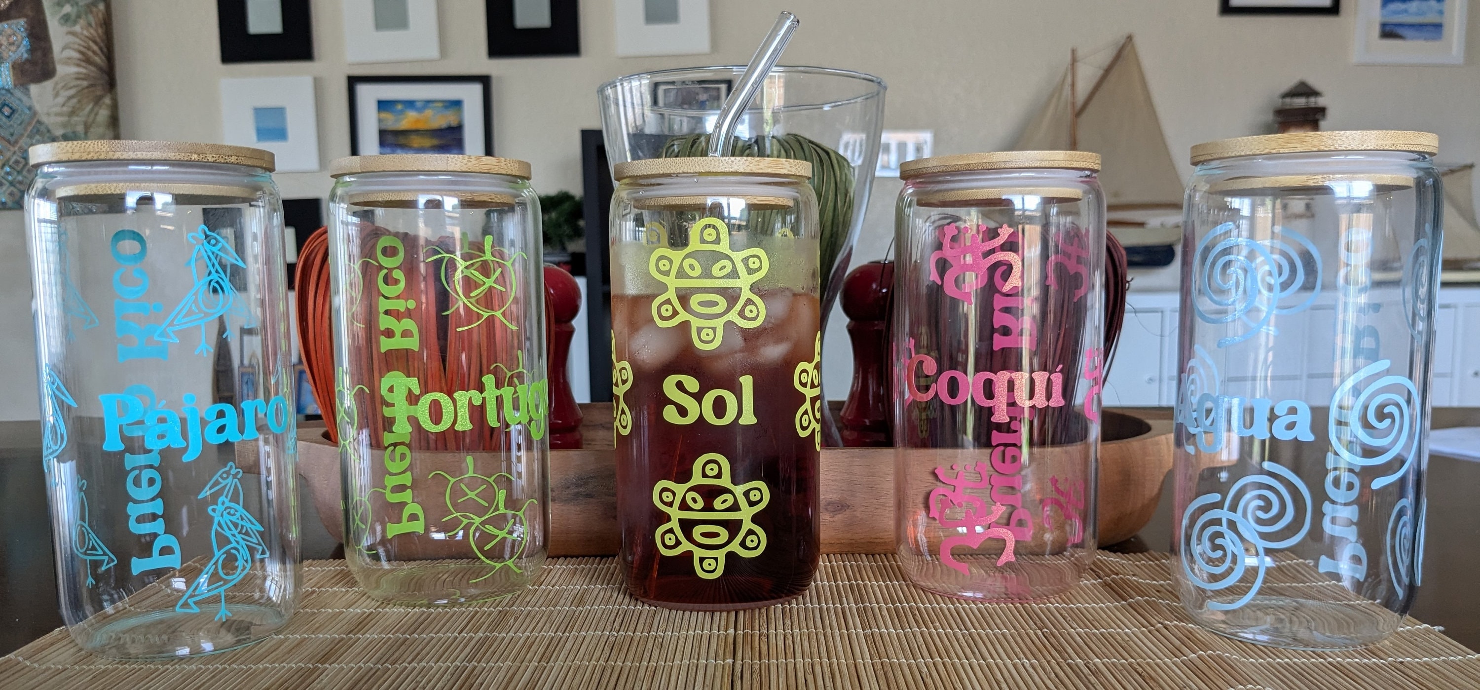 Puerto Rico Themed Iced Coffee Cup, Puerto Rico Glass Cup, Taino Cup ...