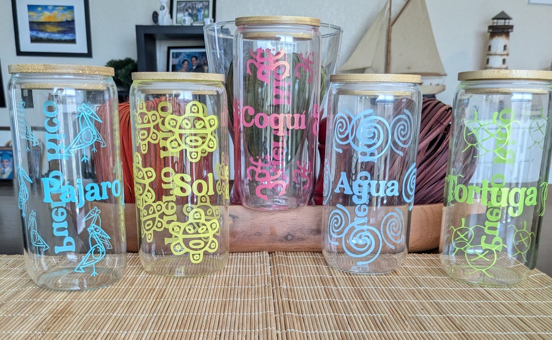 Puerto Rico Themed Iced Coffee Cup, Puerto Rico Glass Cup, Taino Cup ...