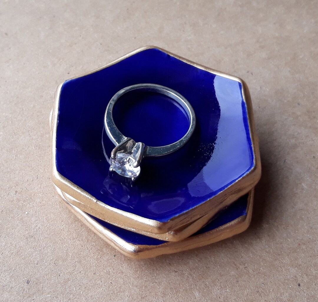 THREE Cobalt Blue Hexagon Ring Bowls 2 1/4 Inches Itty Bitty Edged in ...