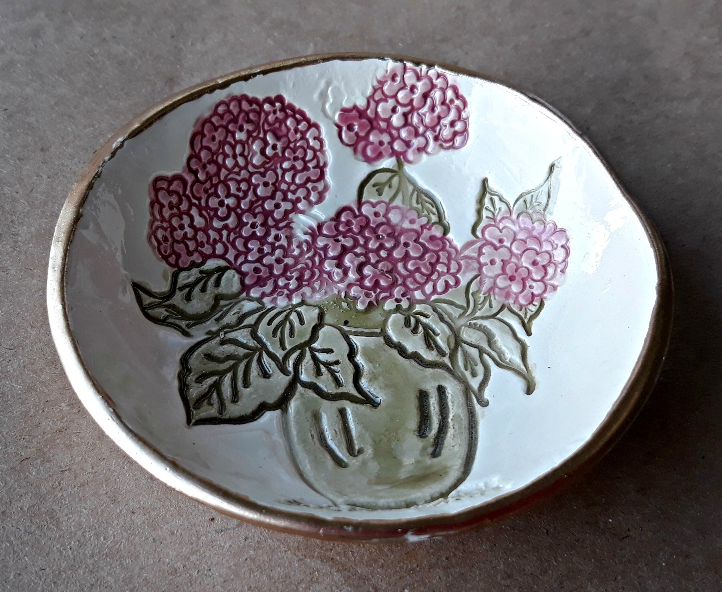 Ceramic Hydrangea Ring Bowl Ring Dish Trinket Dish Edged in | Etsy