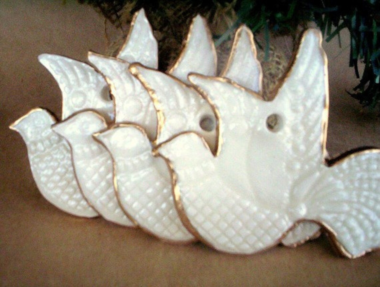 Four Ceramic Doves Christmas Ornaments OFF WHITE First | Etsy