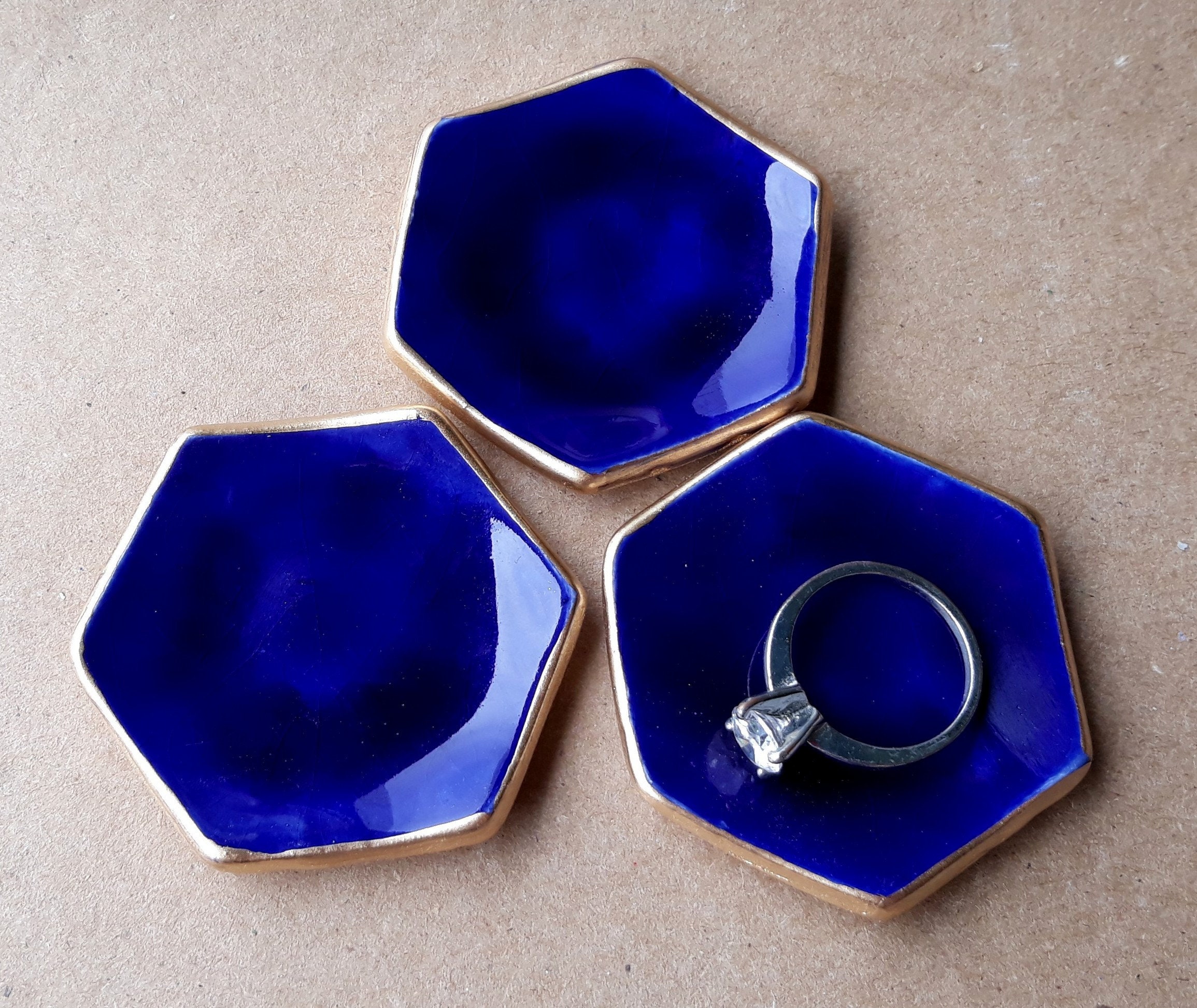 THREE Cobalt Blue Hexagon Ring Bowls 2 1/4 Inches Itty Bitty | Etsy