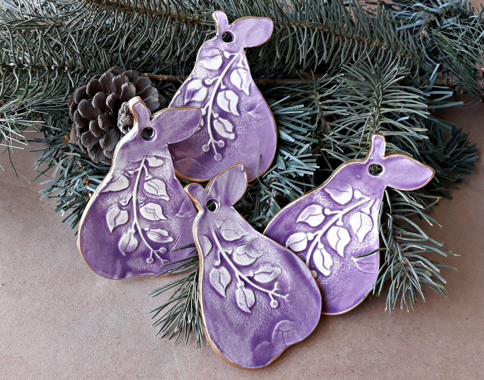 FOUR Ceramic Pear Christmas Ornaments Holiday Decor Purple - Etsy