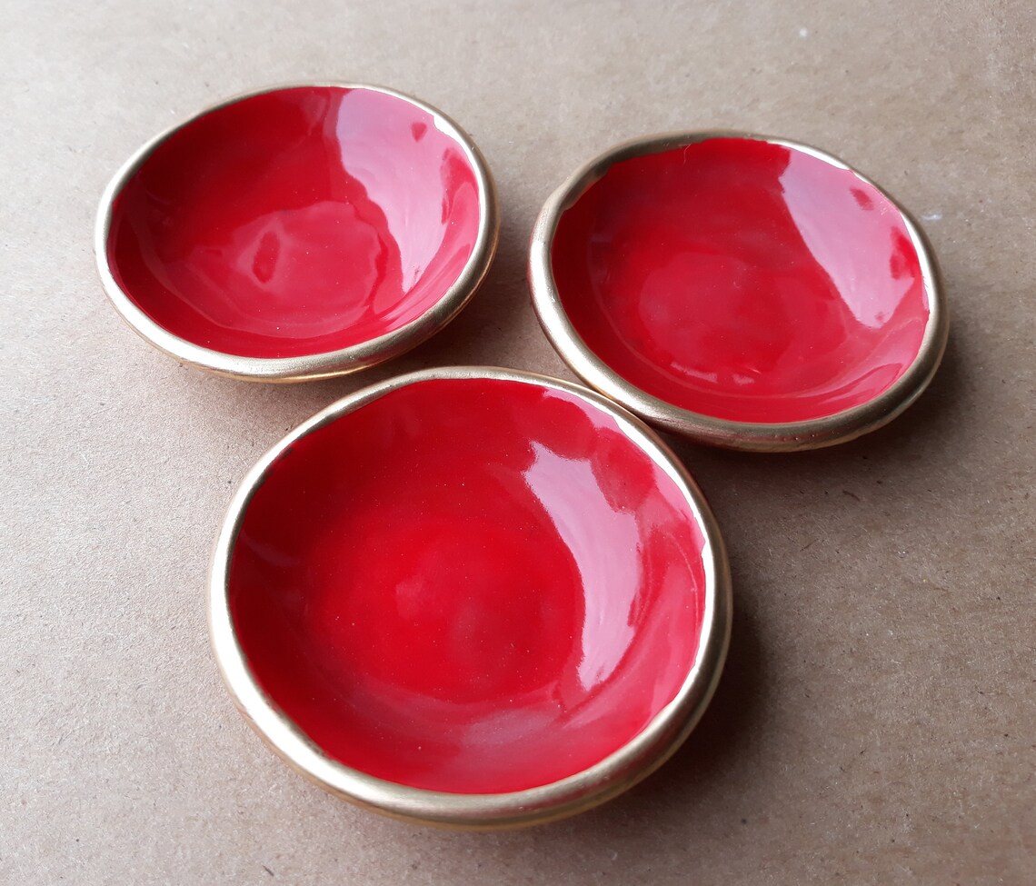 THREE Tiny Ceramic Ring Bowl Ring Dish Ring Holder Deep Red - Etsy UK