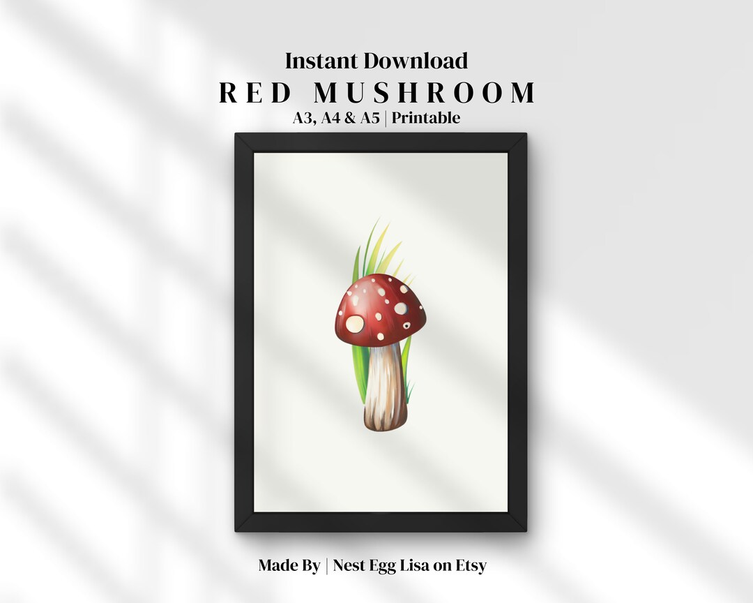 Red Fairy Mushroom Print, Toadstool Art, Wild Mushroom Fungi Art ...