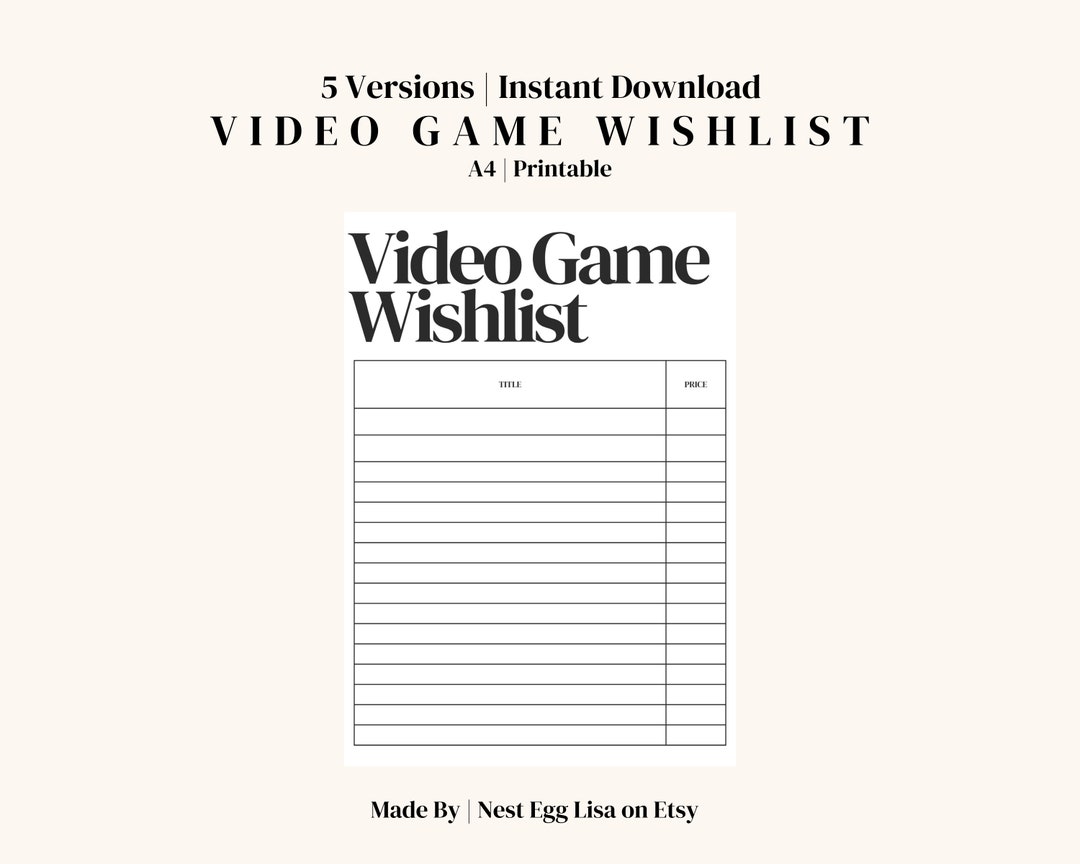 Video Game Wish List, Printable A4 Page, Instant Download PDF - Etsy