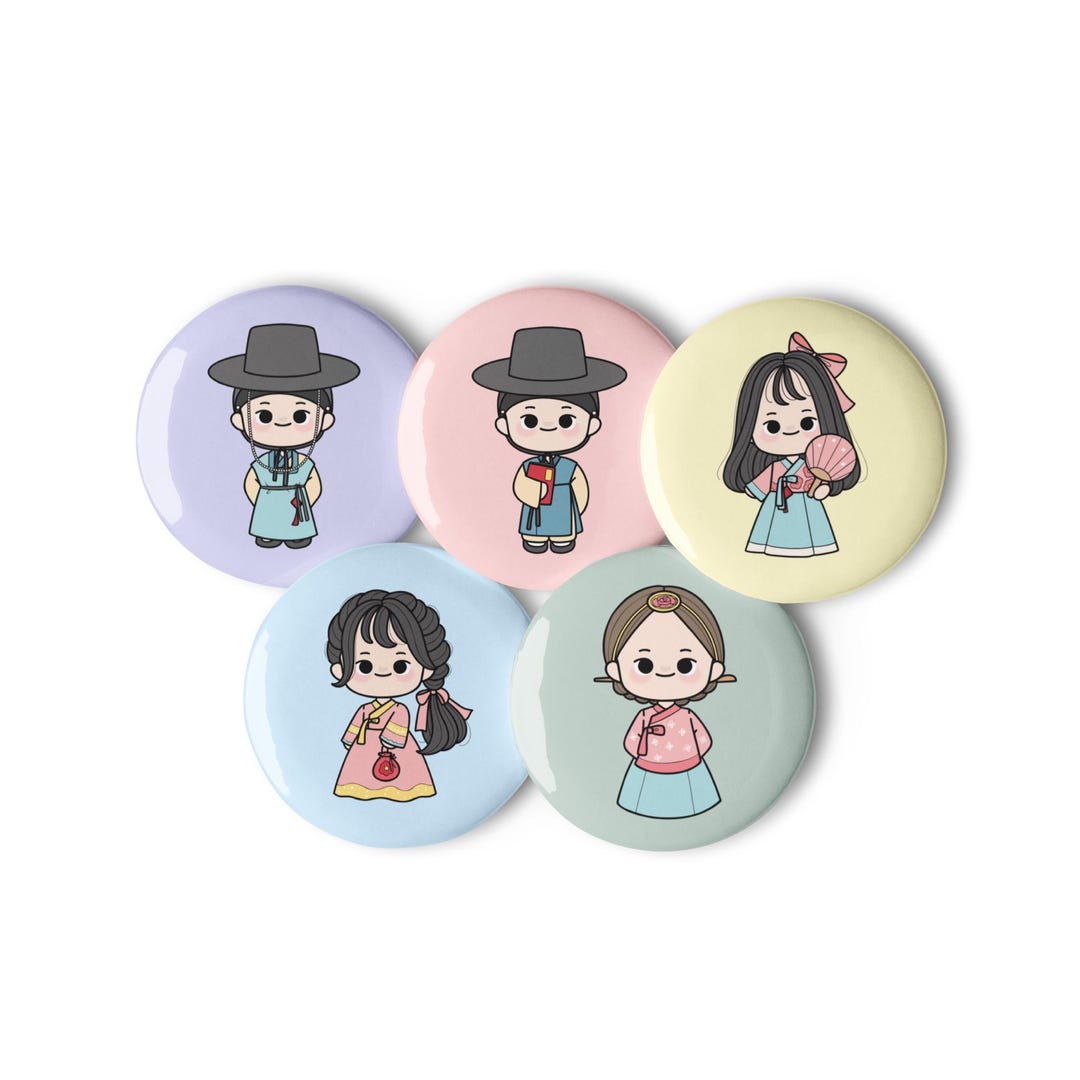 Adorable Korean Hanbok Set of 5 Pin Buttons (1.25") - Etsy