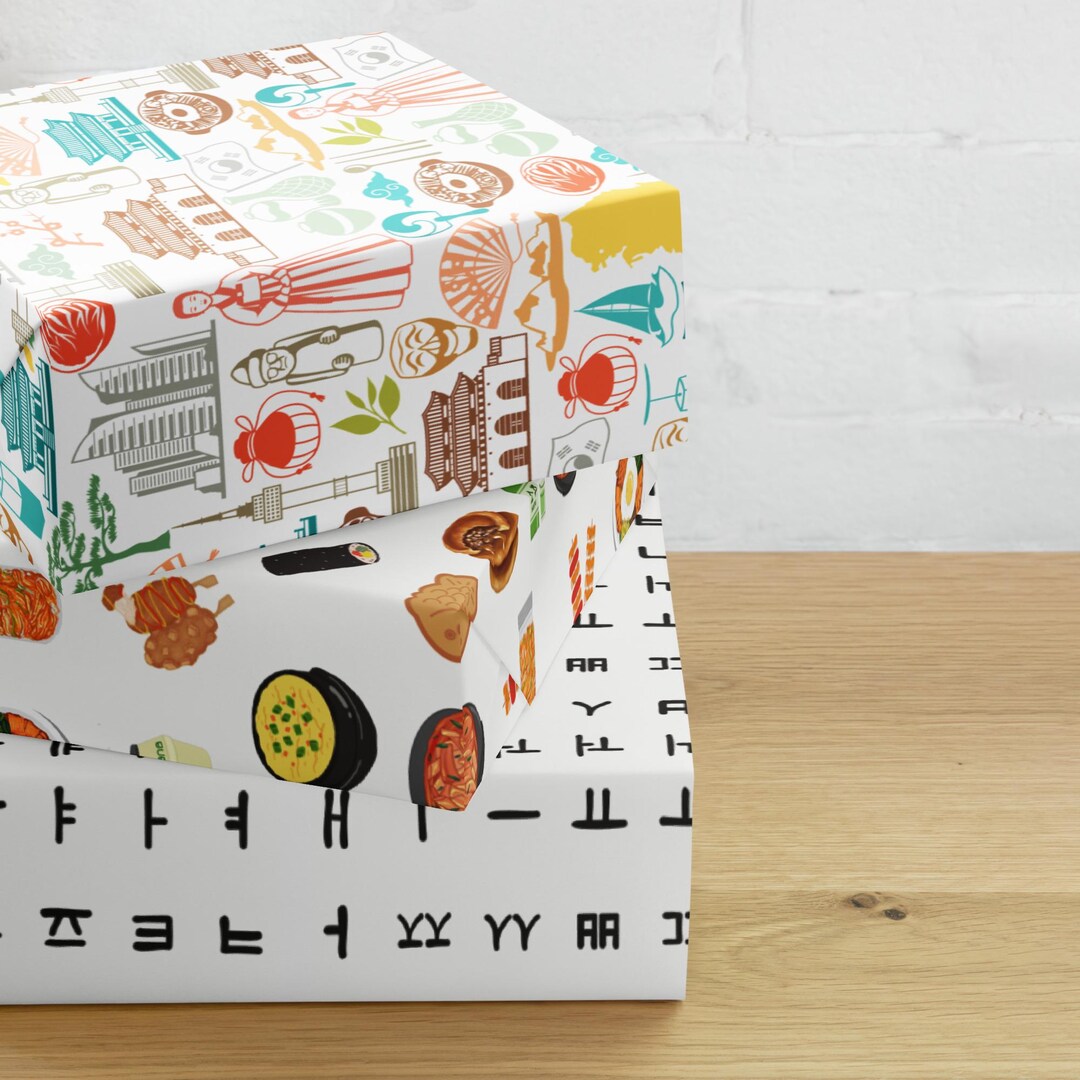 Adorable Fun South Korea Theme Wrapping Paper Set of 3 - Etsy