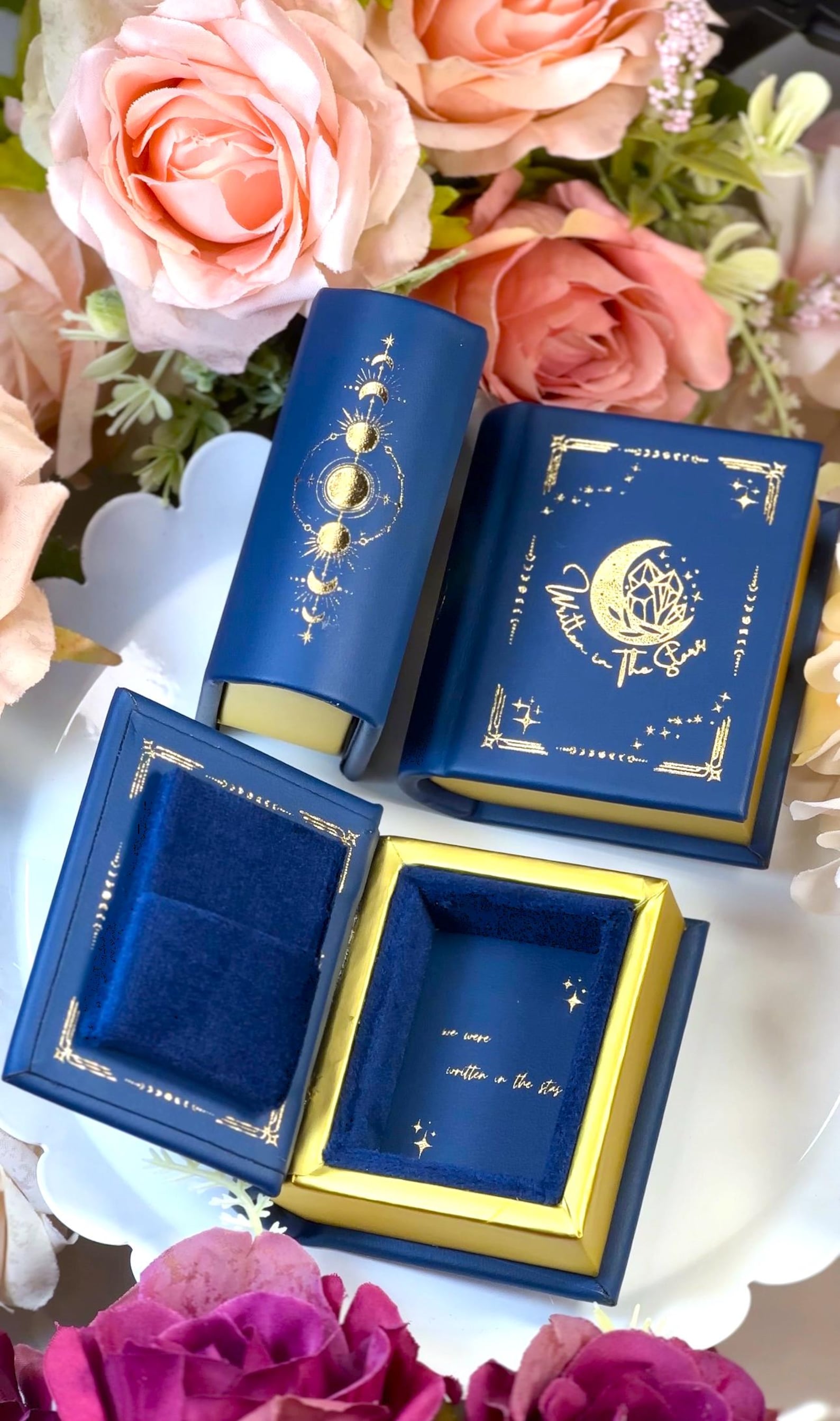Book Ring Box: Celestial Velvet Jewelry Holder, Engagement Proposal - Etsy