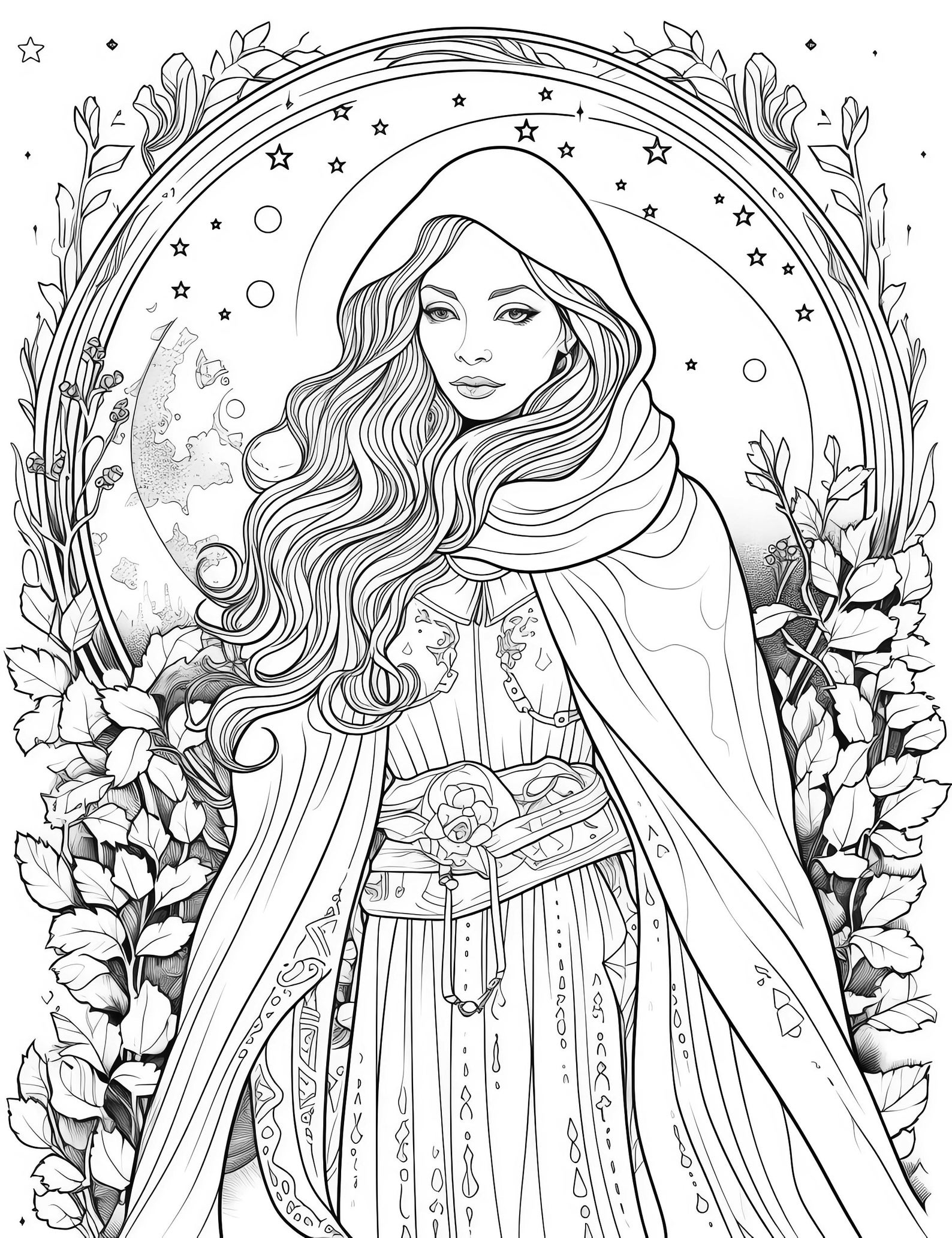 Moonbeams and Maidens Grayscale Coloring Book Women Coloring Moon ...