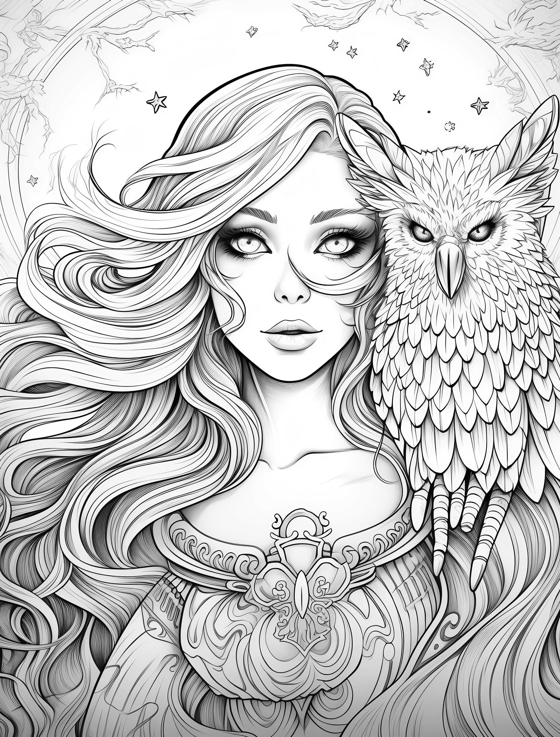 Moonbeams and Maidens Grayscale Coloring Book Women Coloring Moon ...