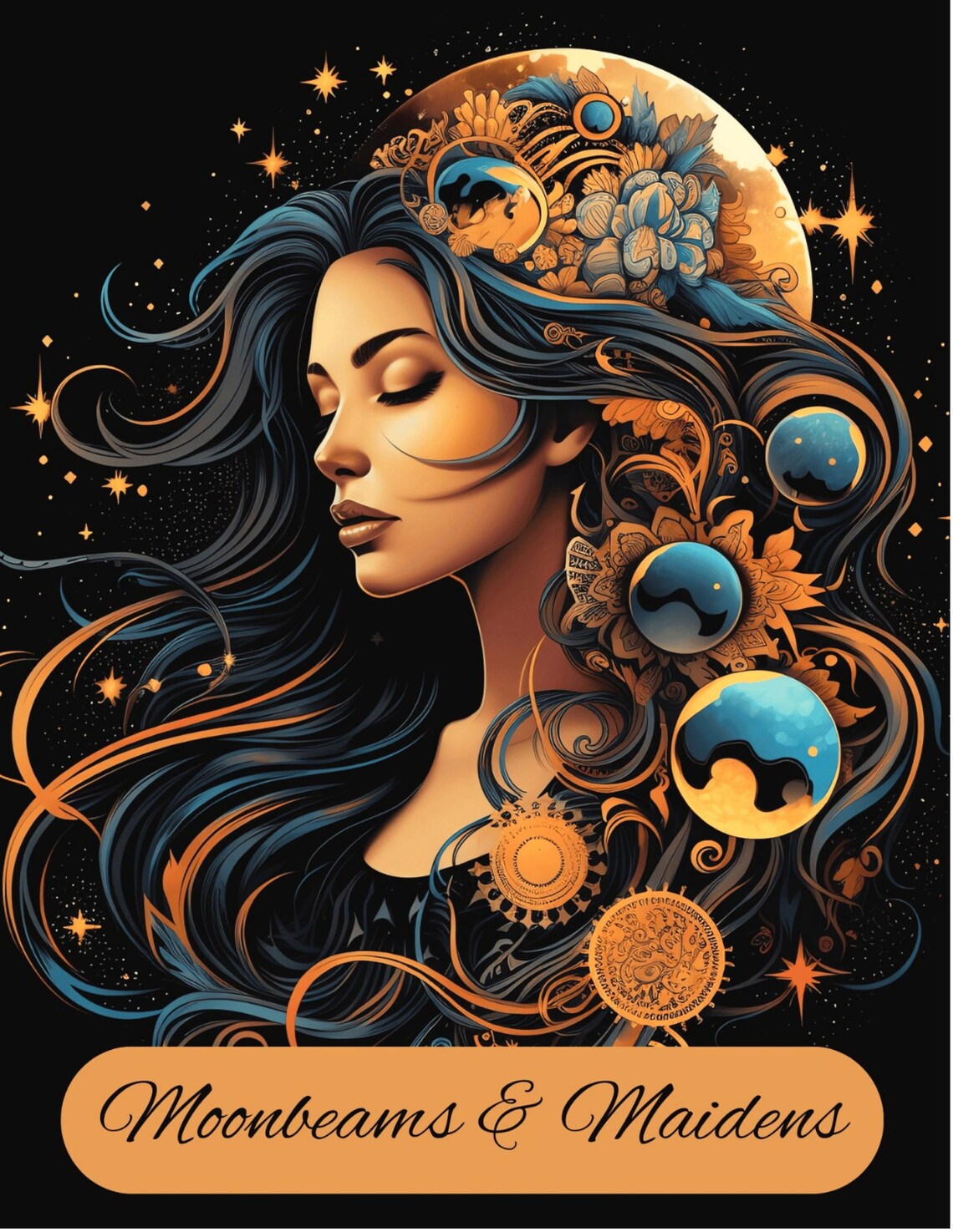 Moonbeams and Maidens Grayscale Coloring Book Women Coloring Moon ...