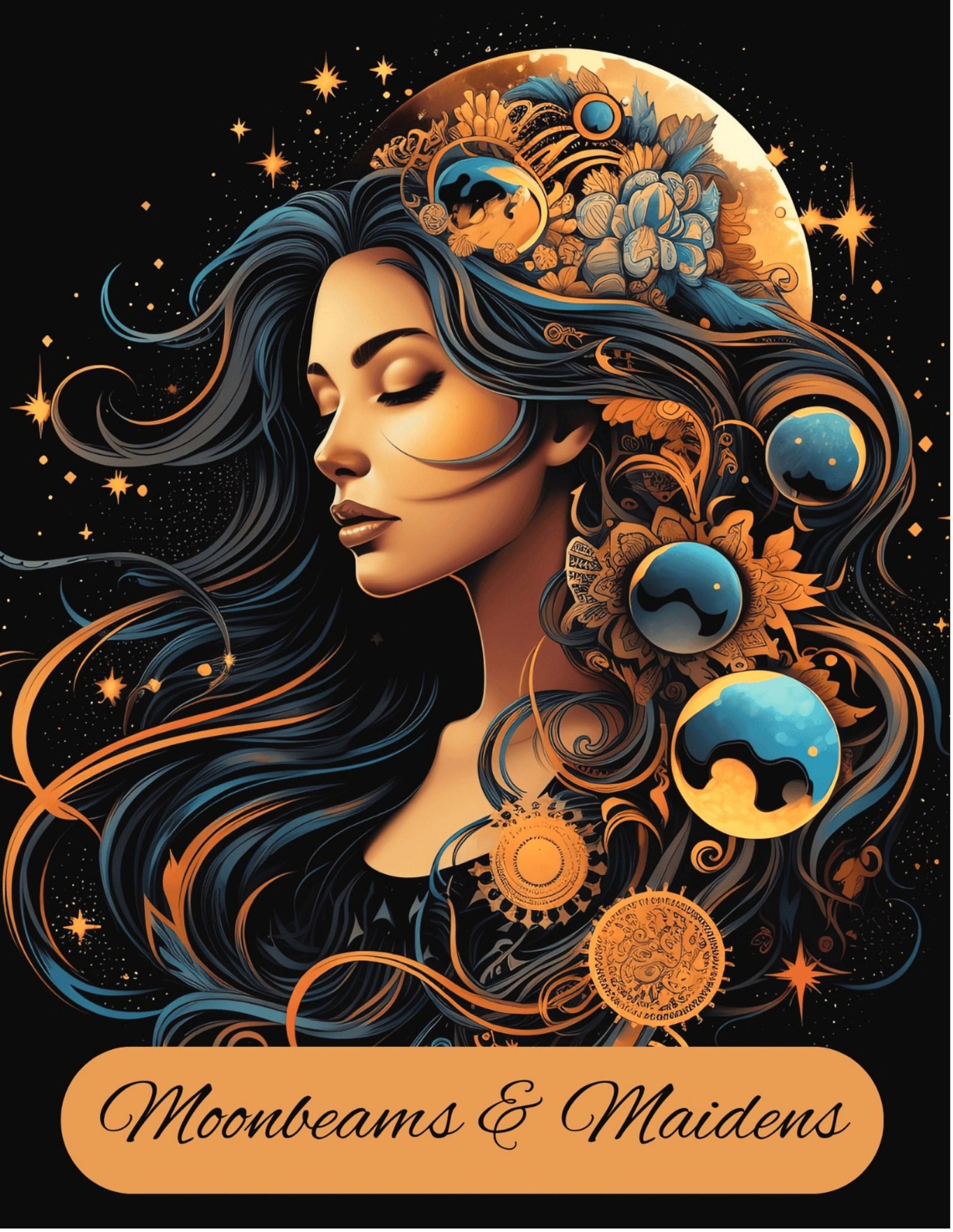 Moonbeams and Maidens Grayscale Coloring Book Women Coloring Moon ...