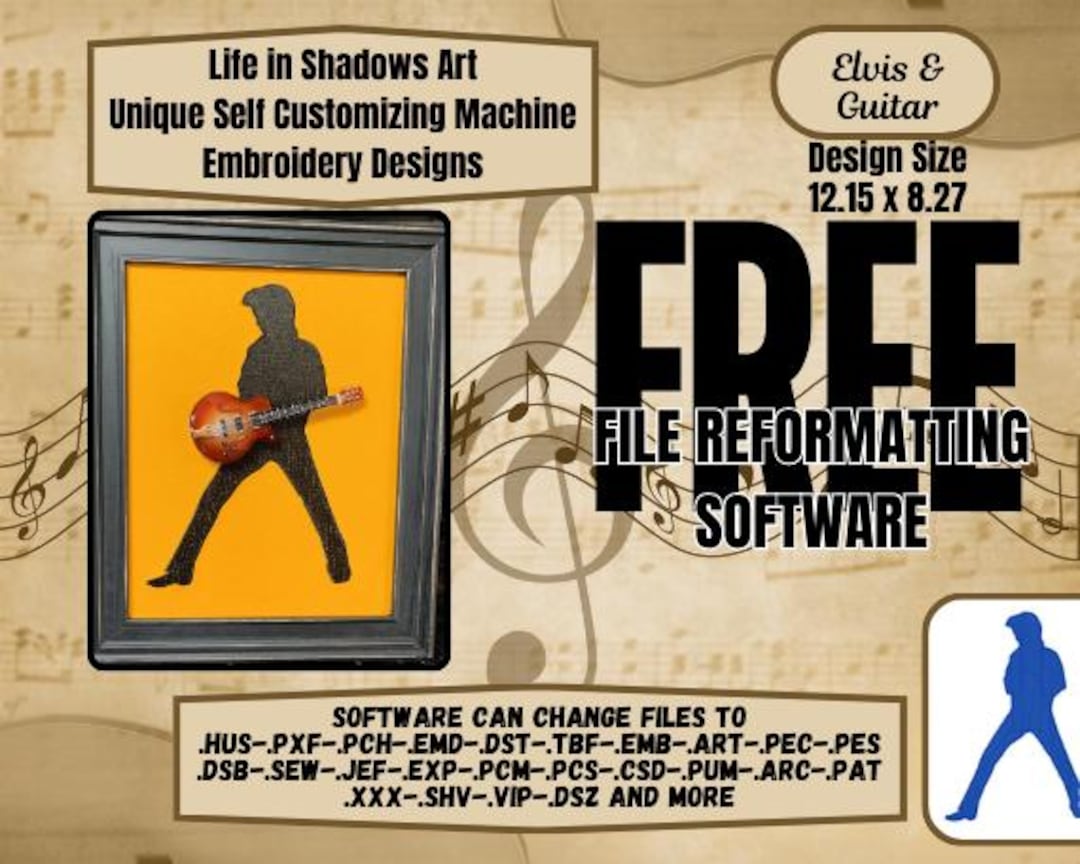 Elvis & Guitar Machine Embroidery Design File Elvis Wall Art Embroidery ...