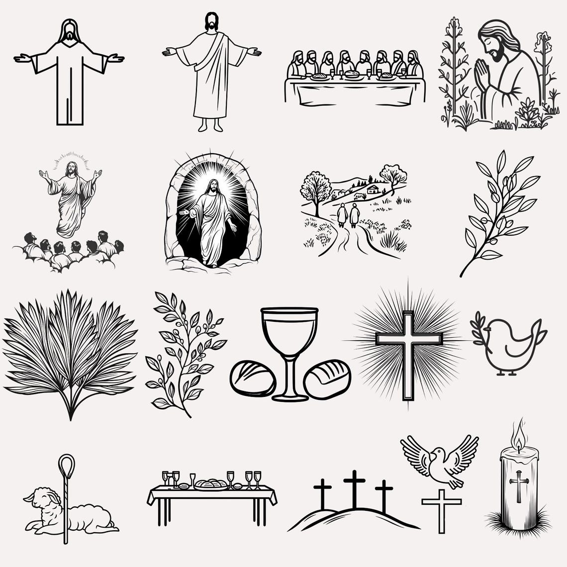 Easter Religious Icons Clipart, Christian Symbols in Black and White ...