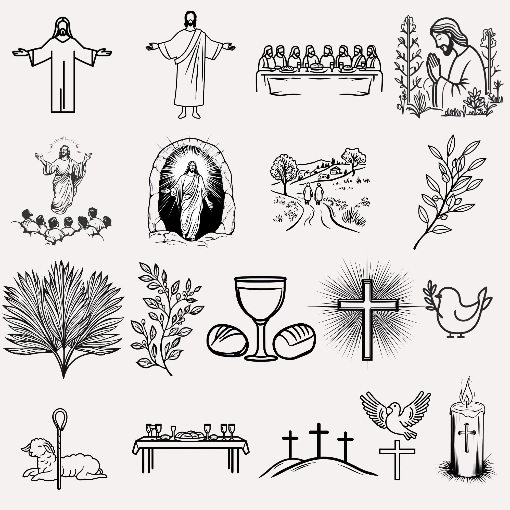 Easter Religious Icons Clipart, Christian Symbols in Black and White ...