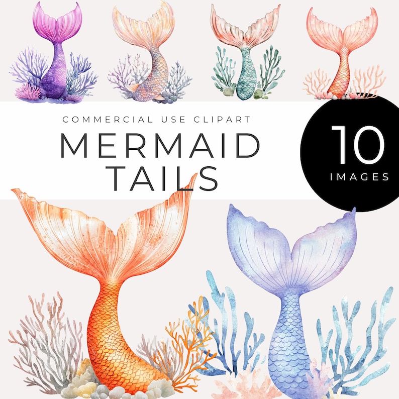 Watercolor Mermaid Tails Clipart, INSTANT DOWNLOAD, Fantasy Ocean ...