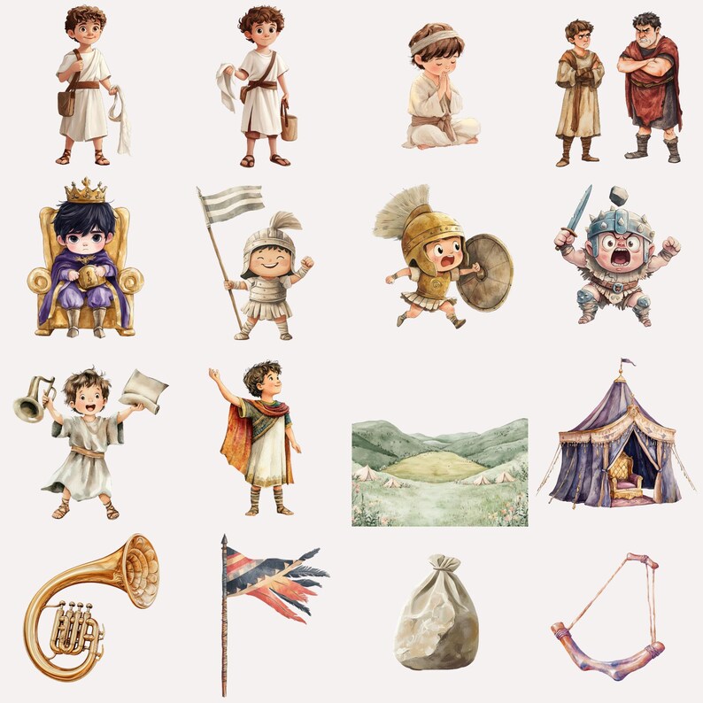 David and Goliath Clipart, Instant Download, Bible Story Pngs ...