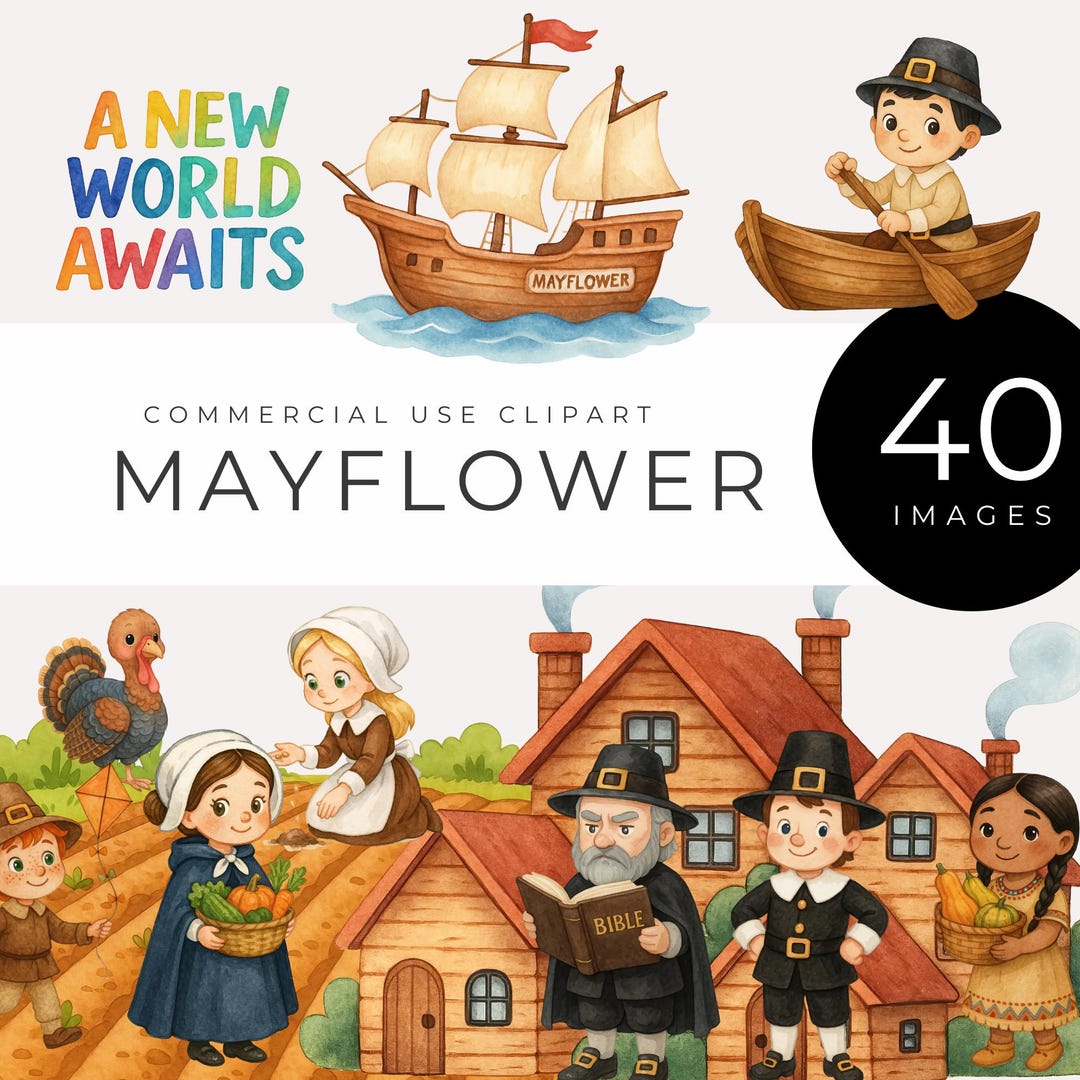 Mayflower Clipart, Instant Download, Pilgrims, Native Americans ...