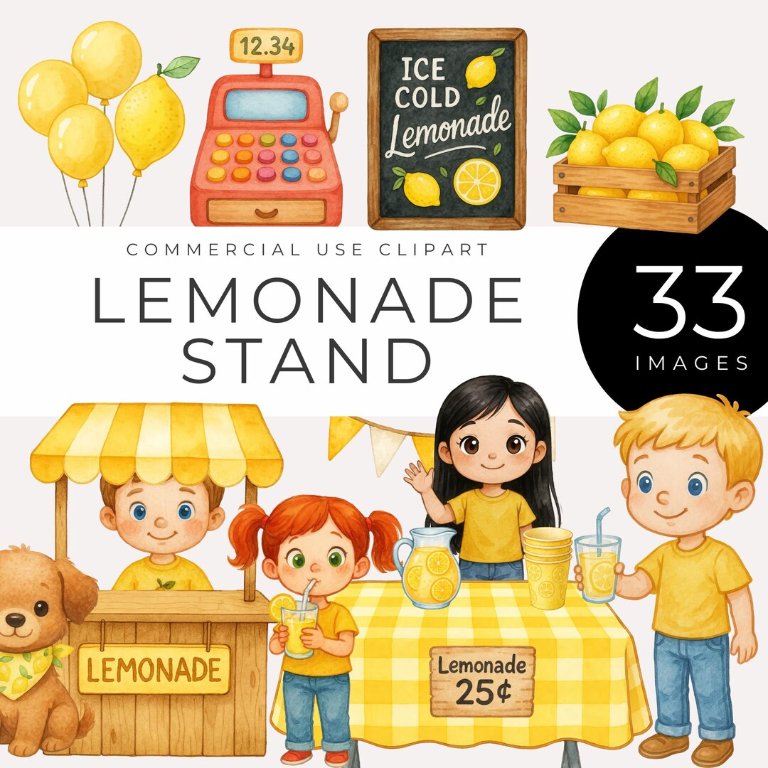 Lemonade Stand Clipart, Cute Watercolor Kids Small Business Pngs ...