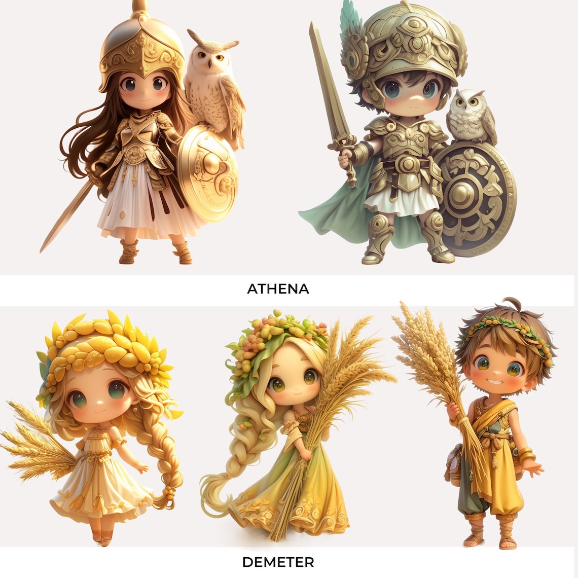 Greek Gods and Goddesses Clipart INSTANT DOWNLOAD Adorable Chibi Kawaii ...