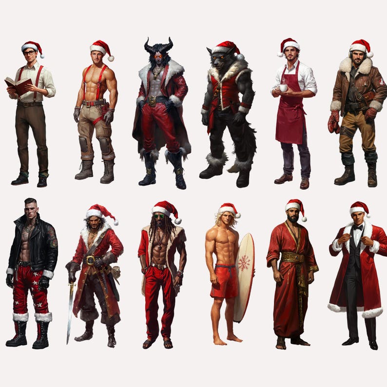 Sexy Santa Clipart, Book Boyfriend Graphics, Christmas Holiday, Dark ...