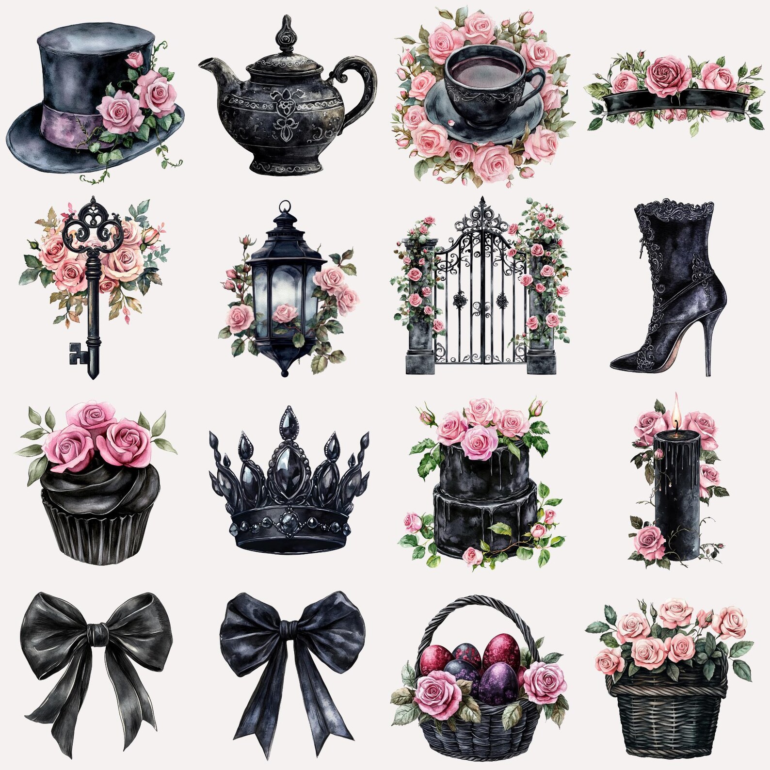 Gothic Goose Party Clipart, Instant Download, Whimsical Geese Graphics ...