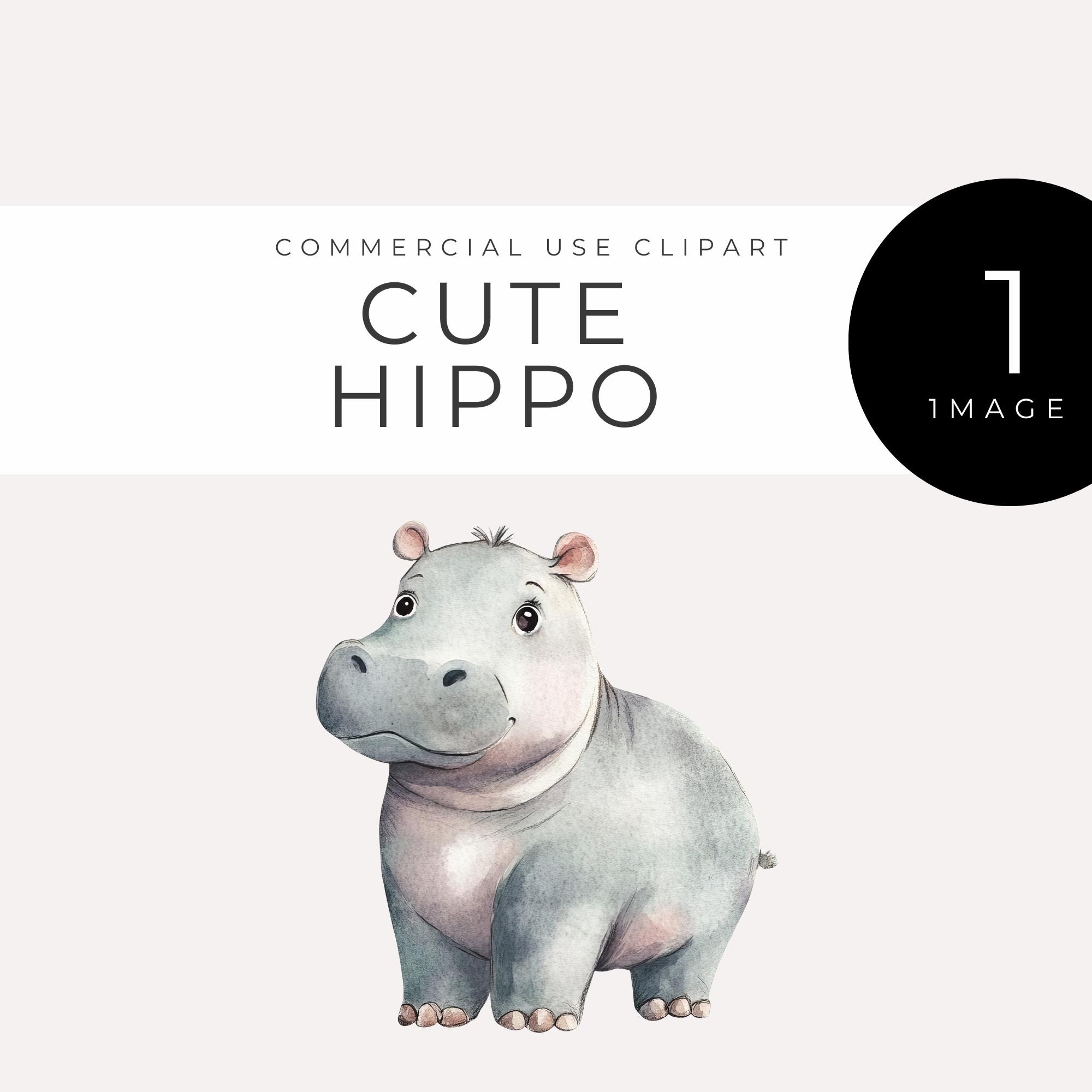 Cute Hippo Clipart, Instant Download, Watercolor Baby Hippo PNG ...